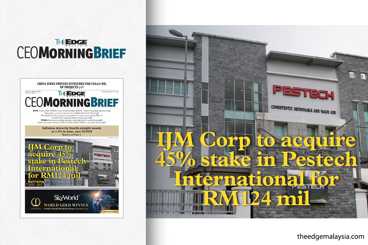 IJM Corp to acquire 45% stake in Pestech International for RM124 mil