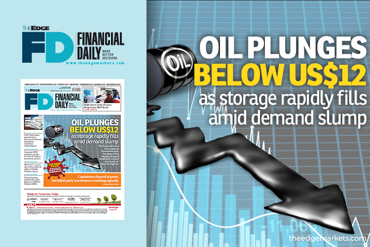 Oil plunges below US$12 as storage rapidly fills amid demand slump