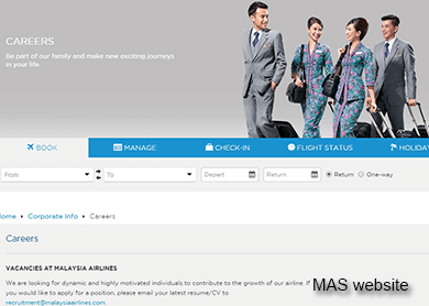 MAS still recruiting cabin crew, according to website