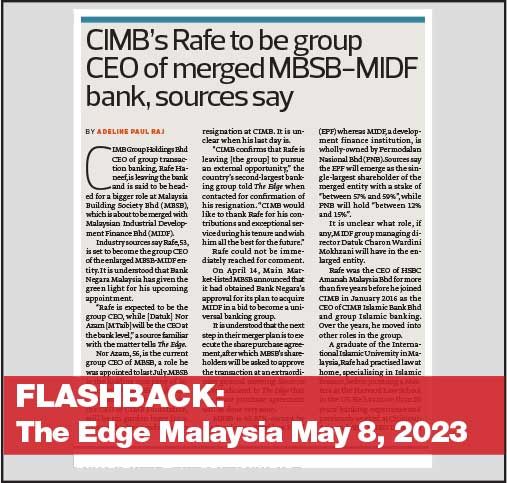 CIMB’s Mohamed Rafe confirmed to be helming merged MBSB-MIDF bank